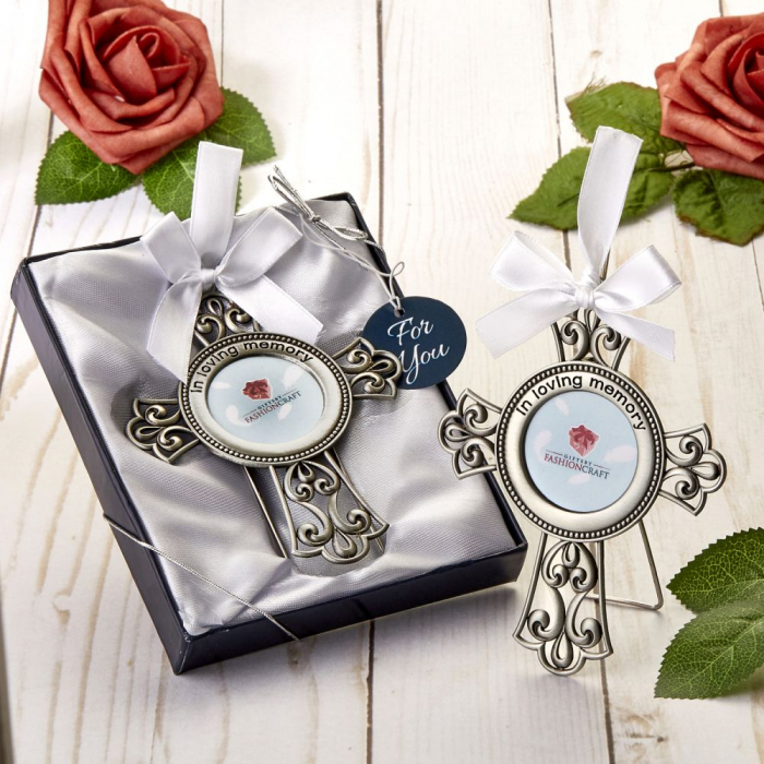 Pewter silver metal loving memory cross frame ornament | Print Canada Store