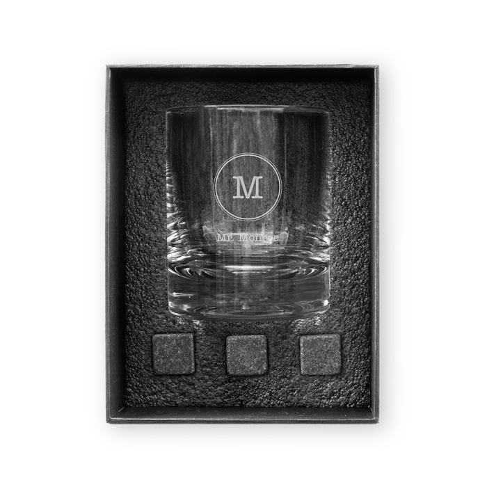 Round 11 Oz. Whiskey Glass Gift Box Set - Circle Monogram | Print ...