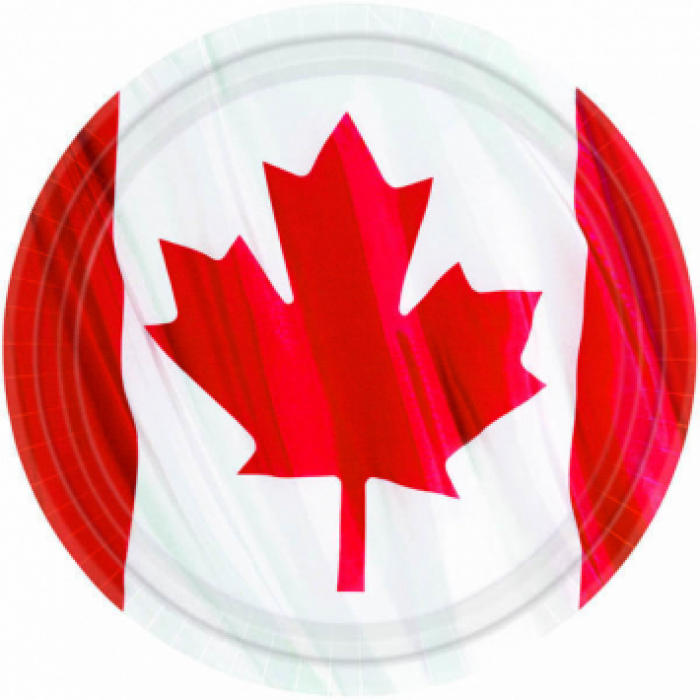 Waving Canadian Flag Round Plates, 9" | Print Canada Store